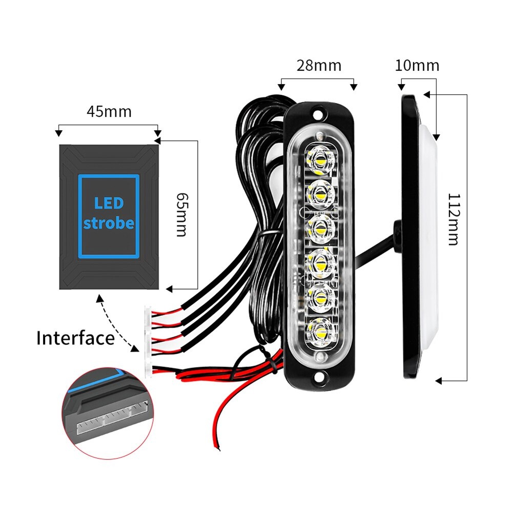4 x 6 Led 12v 24v Warning Light Flashing Strobe Lamp